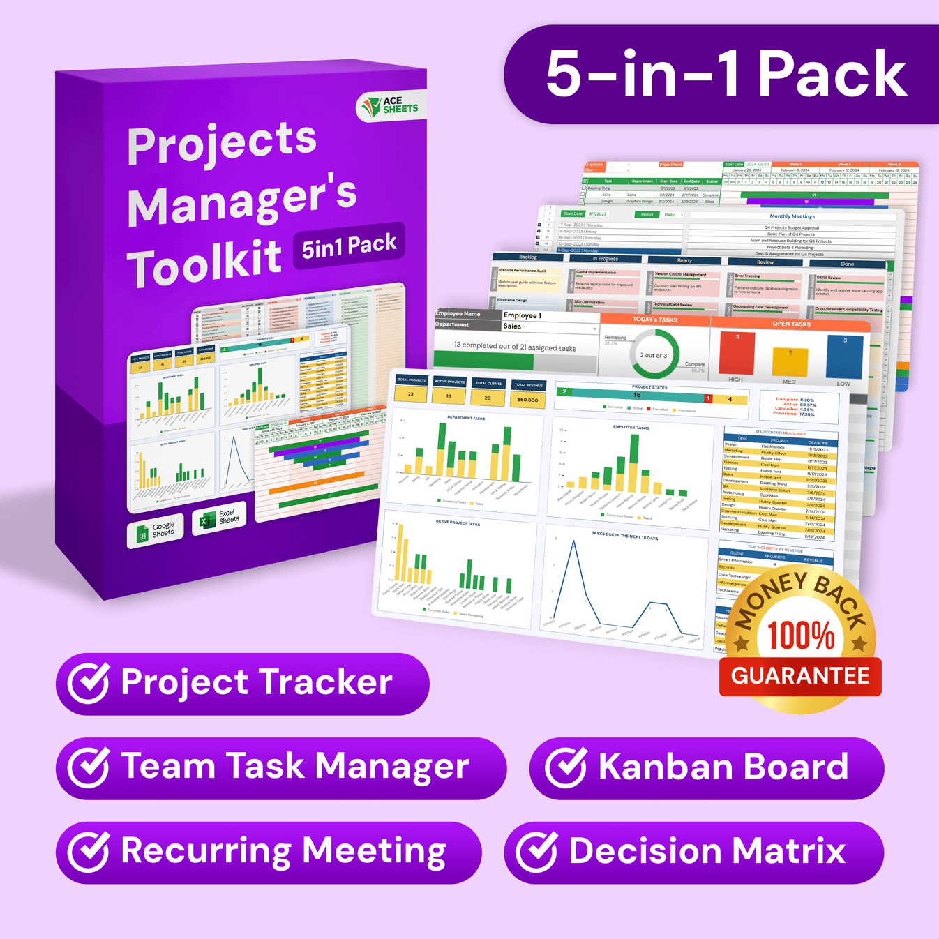 Projects Manager's Toolkit 5in1 Pack | Google Sheets & Excel Versions ...