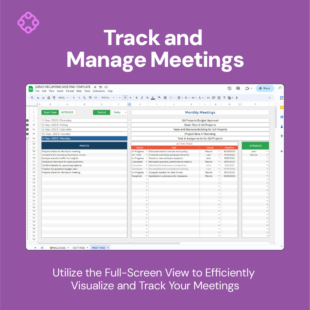 Recurring Meeting Template | Agenda | Minutes | Action List – ACESHEETS Inc