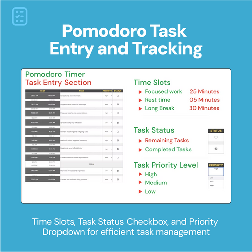 Pomodoro Tracker | Daily Task Checklist – ACESHEETS Inc