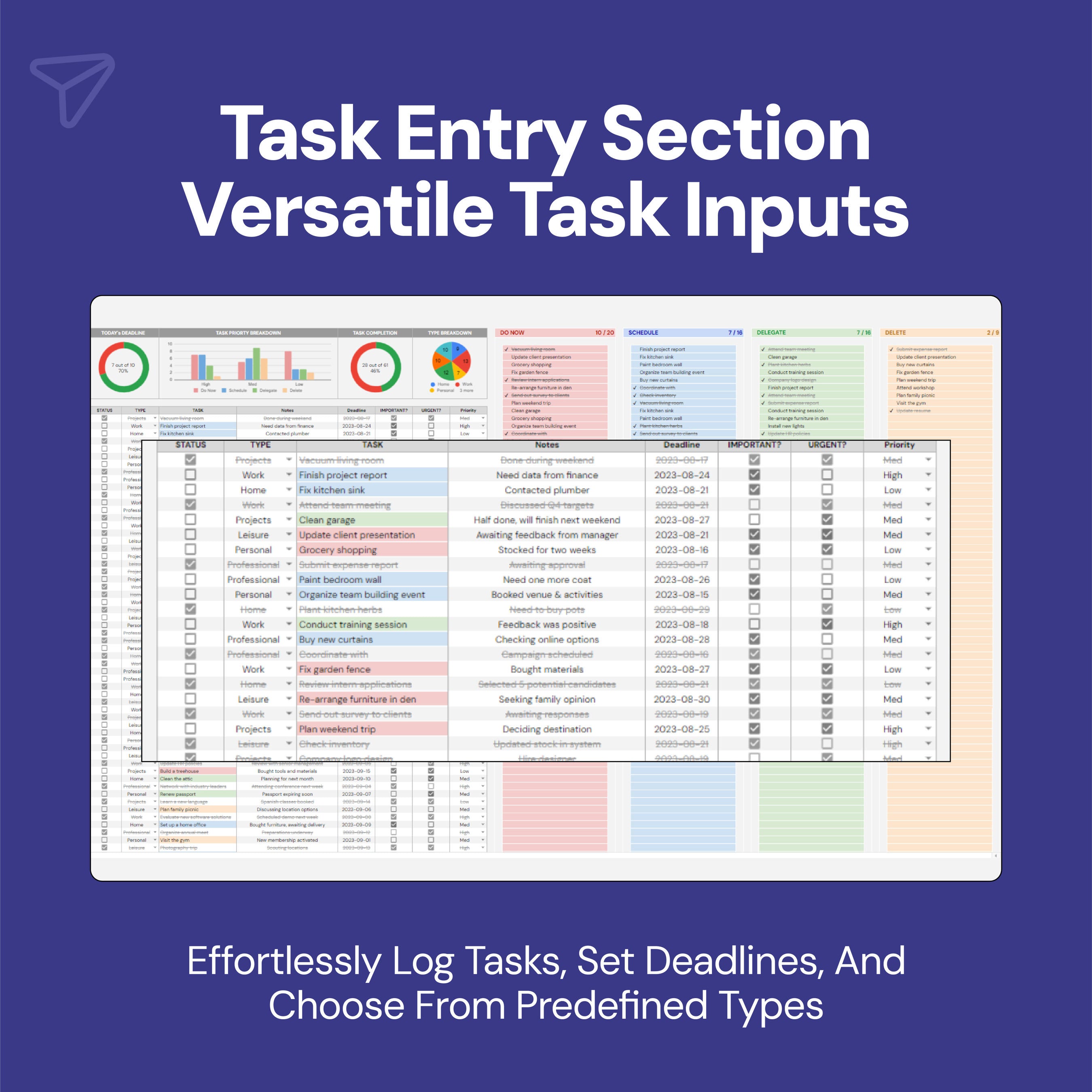 Task Priority Tracker: Eisenhower Matrix – ACESHEETS Inc